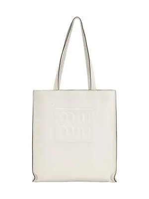 Miu Miu Calfskin Embossed Logo Tote - White