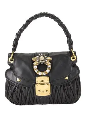 Miu Miu Calfskin Hobo With Buckle And Strap - Black