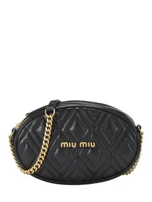 Miu Miu Calfskin Diamond Quilted Shoulder Bag - Black