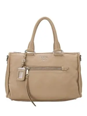 Prada Vitello Daino Convertible Zip Handbag - Beige