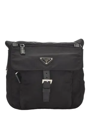 Prada Nylon Flap Messenger Bag - Black