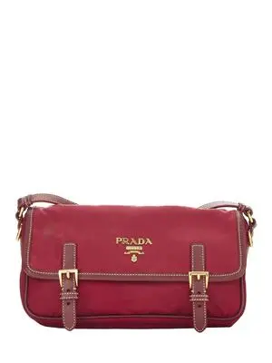 Prada Nylon Buckle Flap Messenger Bag Red