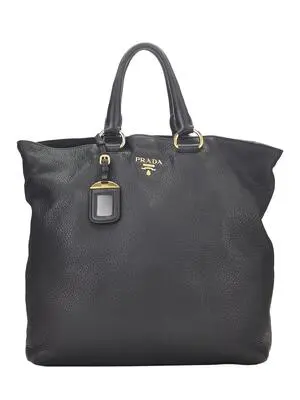 Prada Vitello Daino Leather Shopping Tote Black