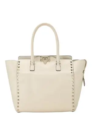 Valentino Garavani Leather Rockstud Tote - White