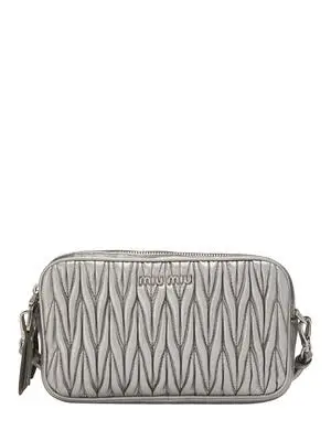 Miu Miu Nappa Double Zip Camera Crossbody Bag - Silver