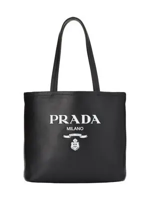 Prada Calfskin Tote With Logo - Black