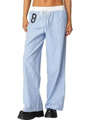 EDIKTED Contrast Waist Striped Pants - Blue