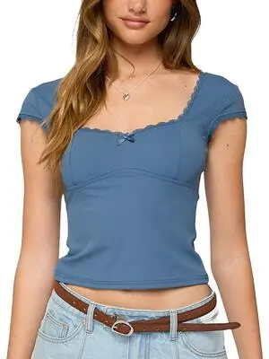 EDIKTED Adela Square Neck Top - Blue