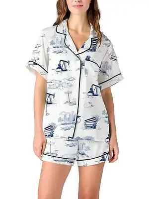 KATIE KIME Houston Toile Pajama Shorts Set - Blue