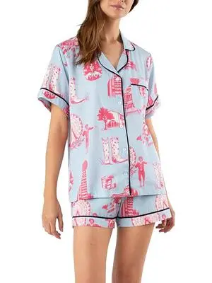 KATIE KIME Dallas Toile Pajama Shorts Set - Blue Pink