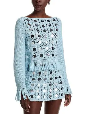 TOCCIN Camilla Mirror Fringe Top - Sky Blue