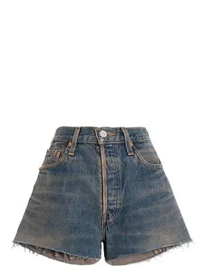 RE/DONE WITH LEVI'S Frayed Denim Shorts - Dark Denim