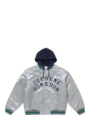 Supreme Homerun Satin Hooded Varsity Jacket - Silver