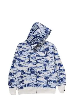 A BATHING APE Palm Tree Camo Relaxed Fit Shark Full Zip Hoodie Blue