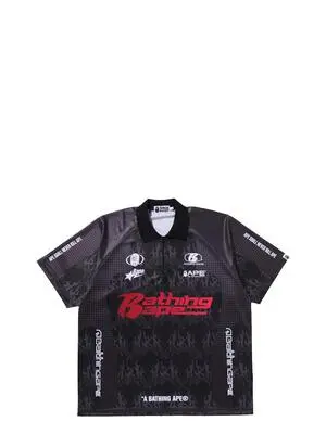 A BATHING APE Flame Pattern Half Zip Polo Shirt - Black