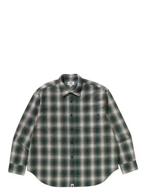 A BATHING APE Ombre Check College Relaxed Fit Shirt - Green