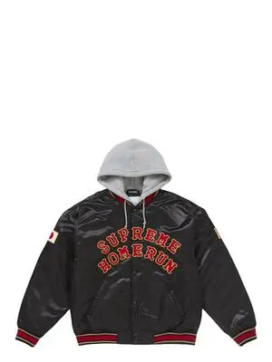 Supreme Homerun Satin Hooded Varsity Jacket - Black