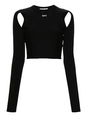 Off-White Long Sleeve Crop Top - Black White