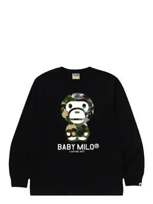 A BATHING APE 1st Camo Crazy Baby Milo Long Sleeve Tee Shirt Tee Shirt - Black