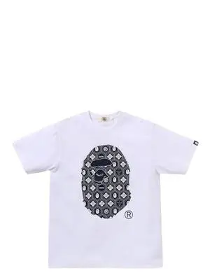 A BATHING APE Traditional Japanese Pattern Ape Head Tee Shirt - White/navy Blue