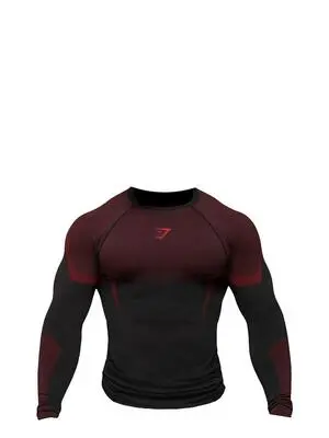 GYMSHARK Onyx 5.0 Seamless Long Sleeve T-shirt - Black/carmine Red