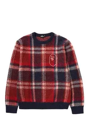 A BATHING APE Mr. Bathing Ape Check Sweater - Red
