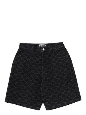 A BATHING APE College Monogram Relaxed Fit 13oz Denim Shorts - Black