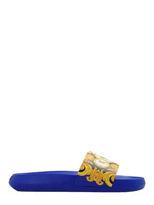 Versace Baroque Printed Pool Slides - Blue/gold