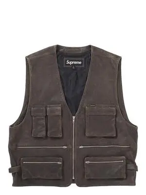 Supreme Leather Cargo Vest - Brown