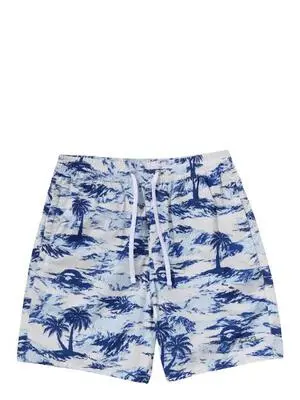 A BATHING APE Palm Tree Camo Relaxed Fit Beach Shorts Blue