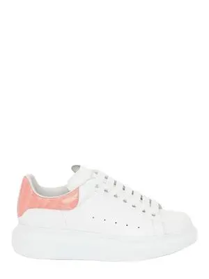 Alexander McQueen Oversized Embossed Patent Crocoin Sneakers - White/pastel Pink