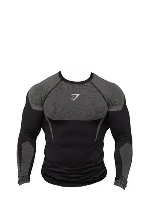 GYMSHARK Onyx 5.0 Seamless Long Sleeve T-shirt - Black/light Grey
