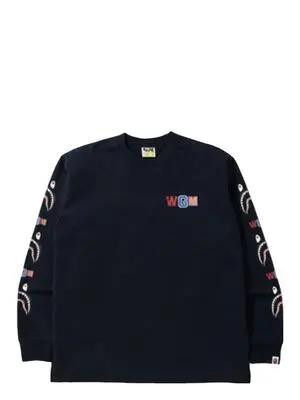 A BATHING APE Wgm Shark Relaxed Fit Long Sleeve Tee Shirt - Navy Blue