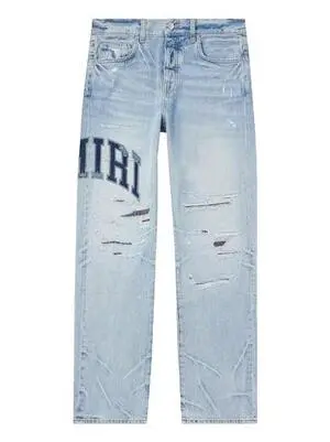 Amiri Varsity Logo Repair Straight Jean - Perfect Indigo