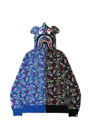 BAPE Bape X Bearbrick Camo Bear Shark Full Zip Hoodie Black Blue