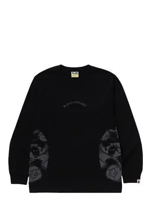 A BATHING APE Japanese Tattoo Side Big Ape Head Long Sleeve Tee Shirt - Black