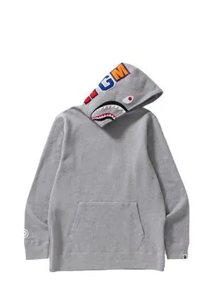 BAPE Shark Side Zip Wide Long Length Pullover Hoodie - Gray