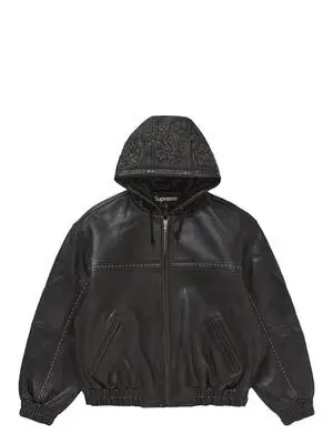 Supreme Studded Hooded Leather Jacket - Black