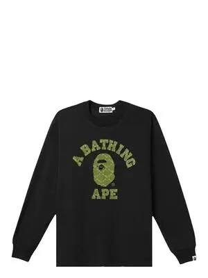 A BATHING APE College Monogram College Relaxed Fit Long Sleeve Tee Shirt - Black