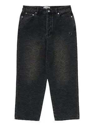 A BATHING APE Line Camo Jacquard Relaxed Fit 13oz Denim Pants - Gray