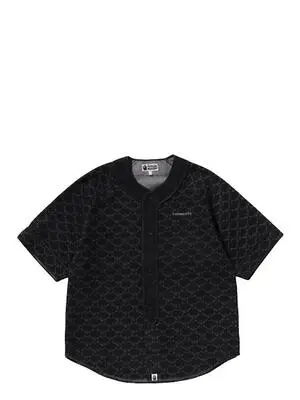 A BATHING APE College Monogram Baseball Short Sleeve Denim Shirt - Black