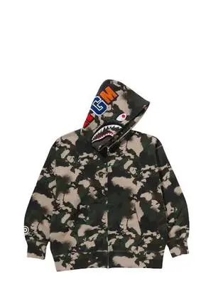 A BATHING APE Map Camo Shark Relaxed Fit Full Zip Hoodie - Green