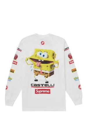 Supreme Spongebob/castelli Racing Long Sleeve Tee Shirt - White