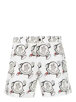 Moncler Logo Swim Shorts - White
