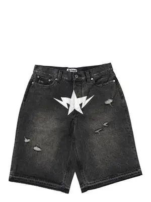 A BATHING APE Destroyed Sta Relaxed Fit 13oz Denim Shorts - Black