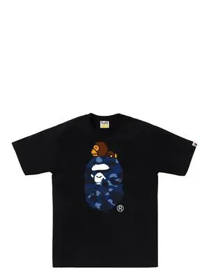 A BATHING APE Camo Milo On Big Ape Tee Shirt - Black/navy Blue