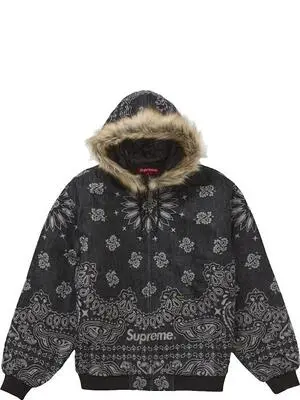 Supreme Bandana Jacquard Denim Hooded Work Jacket - Black