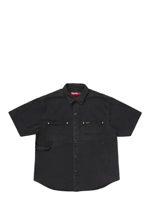 Supreme Loose Fit Short Sleeve Denim Painter Shirt - Black