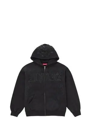 Supreme Leather Applique Zip Up Hooded Sweatshirt - Black
