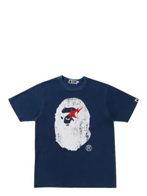 A BATHING APE Ape Head Sta Indigo Tee Shirt - Blue/light Indigo